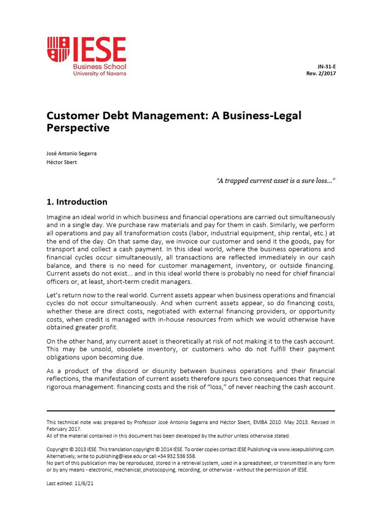 Customer Debt Management A Business-Legal Perspective | PDF | Debt ...