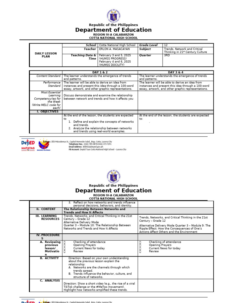 SHS DLP TN21ST WEEK 7 | PDF | Learning | Human Communication