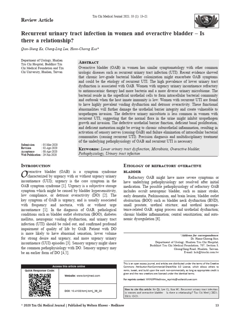 Recurrent Urinary Tract Infection in Women and Overactive Bladder - Is ...