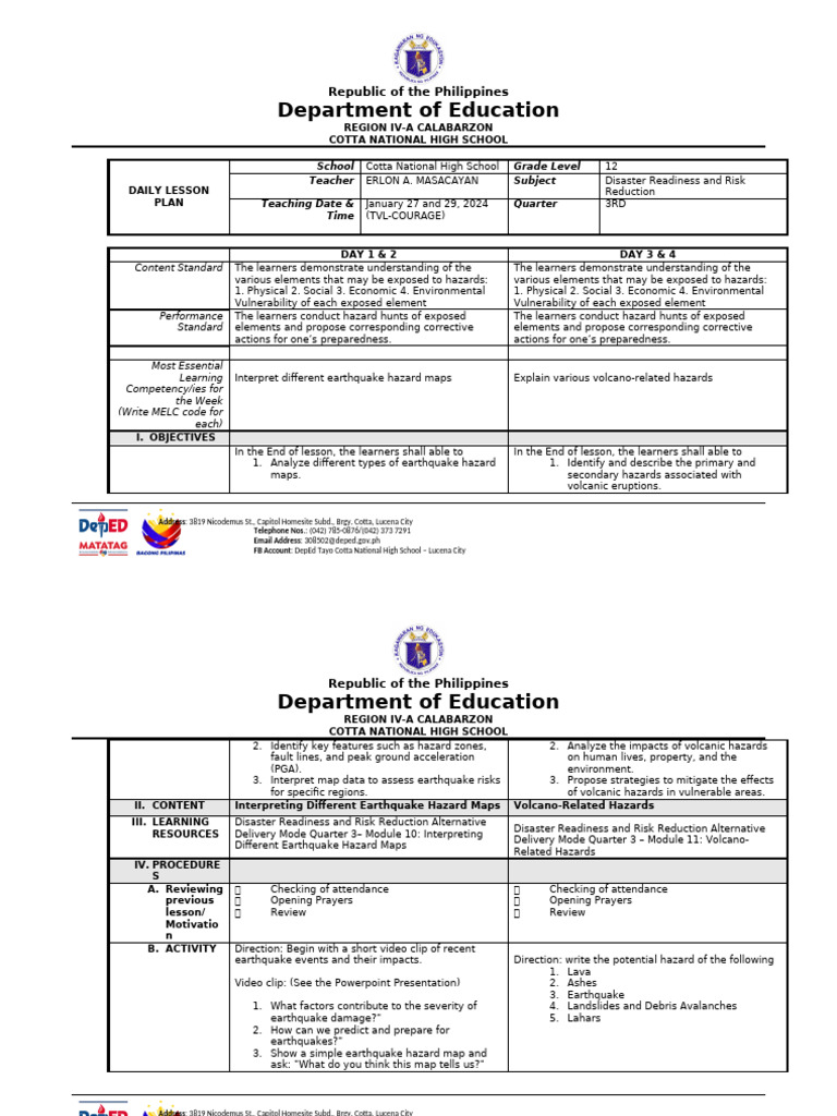SHS DLP DRRR WEEK 6 | PDF | Volcano | Earthquakes