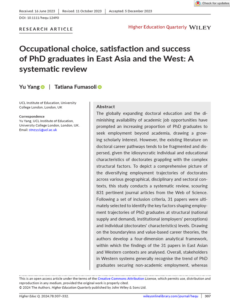 Occupational Choice Satisfaction and Success of PHD Graduates in East ...