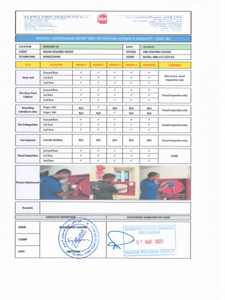 B 35 Monthly Fire Fighting And Equipment Inspection Report Pdf