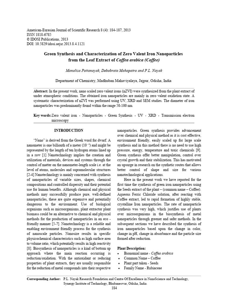 Green Synthesis of Iron Nanoparticles | PDF | Nanoparticle | Nanotechnology