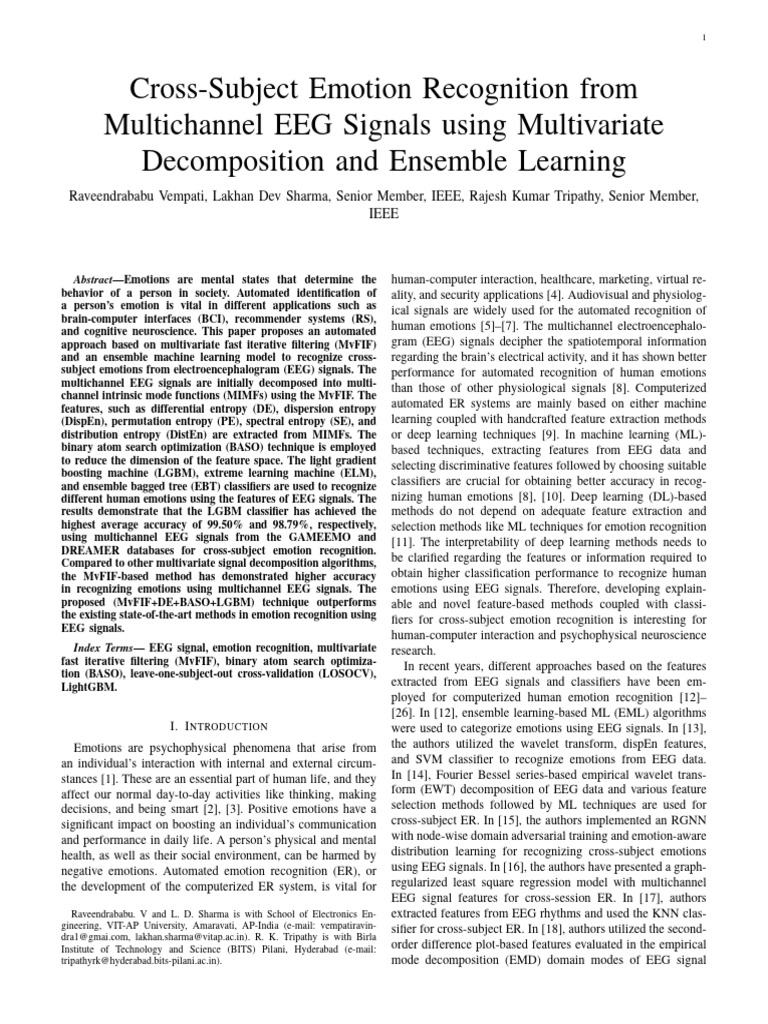 Cross-Subject Emotion Recognition From Multichannel EEG Signals Using Multivariate Decomposition ...