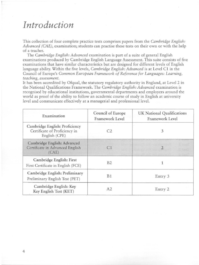 CAE 1 - 4 Examination Papers Test 1 | PDF