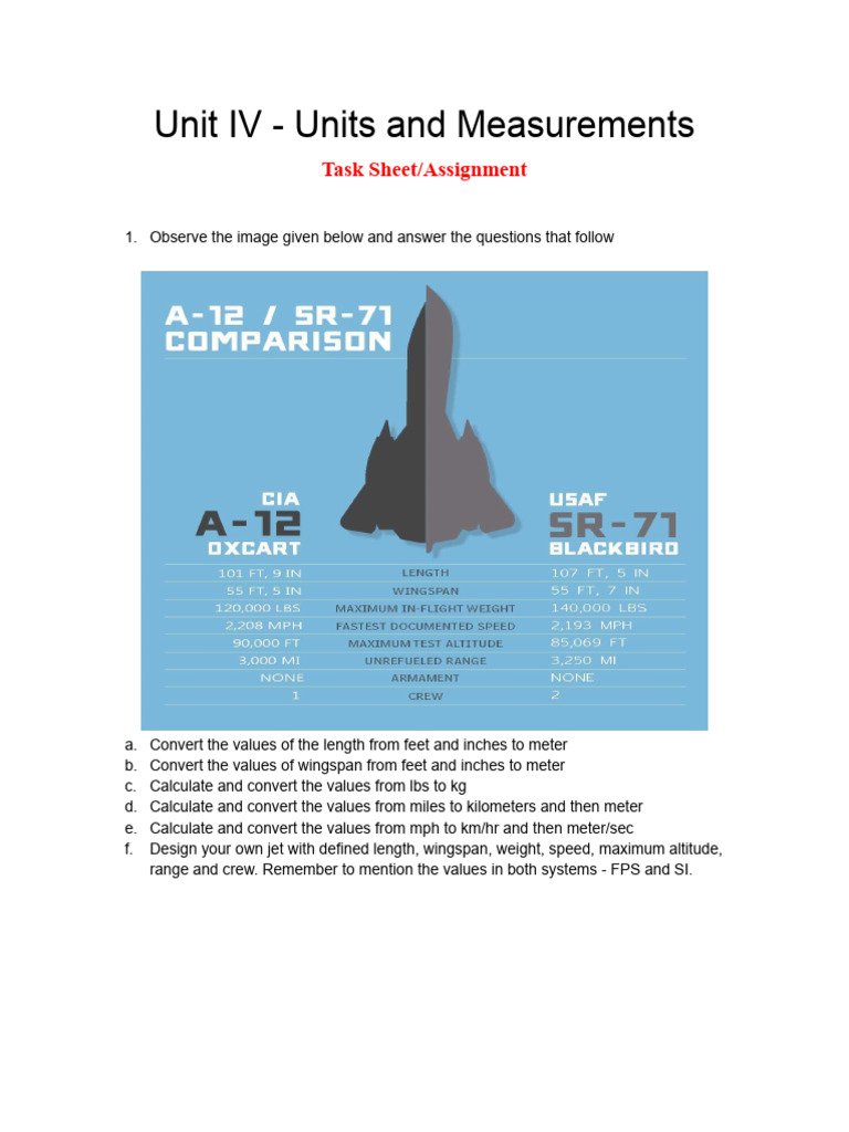 Unit IV - Units and Measurements Task Sheet - Assignment | PDF ...