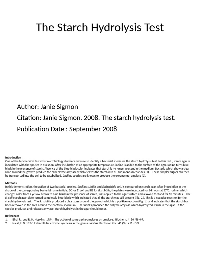 The Starch Hydrolysis Test | PDF