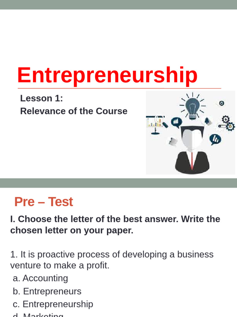Entrepreneurship Course Overview and Quiz | PDF | Entrepreneurship ...