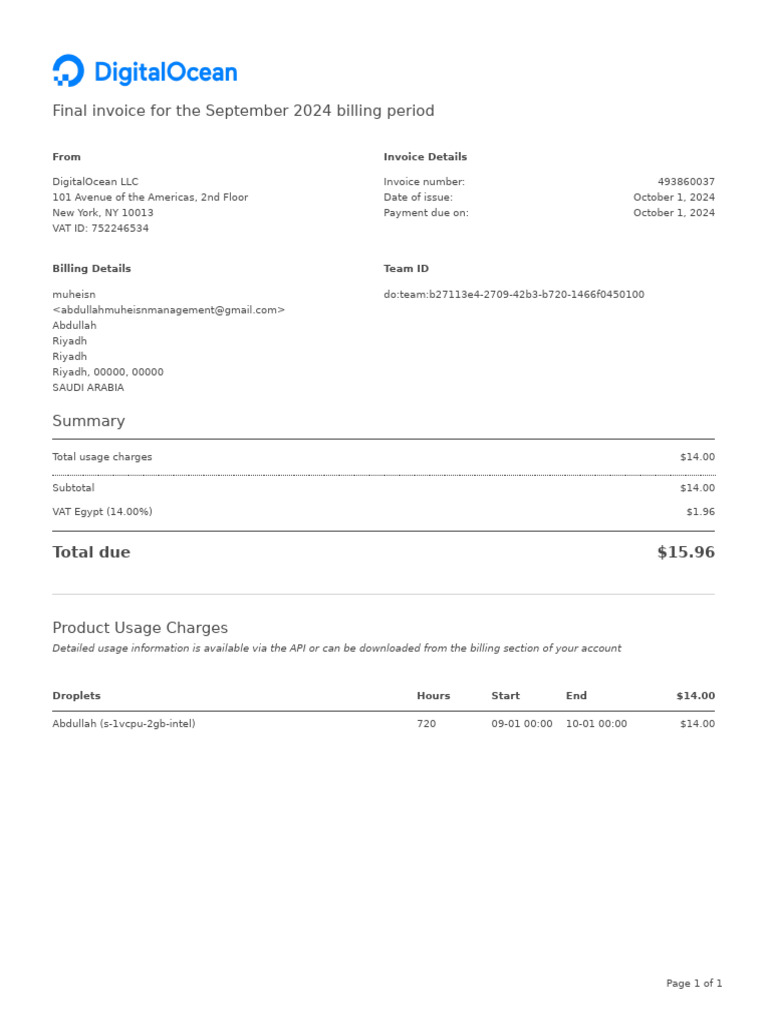 DigitalOcean Invoice 2024 Sep (14248796-493860037) | PDF