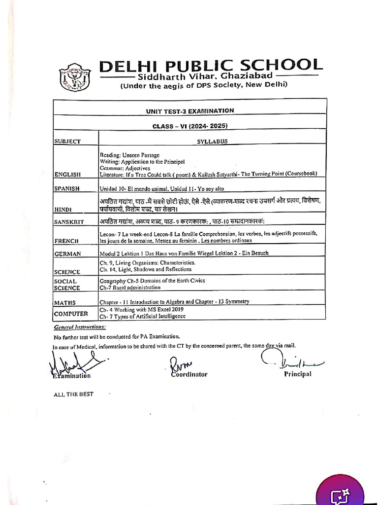 PA - 3 Date Sheet and Syllabus | PDF