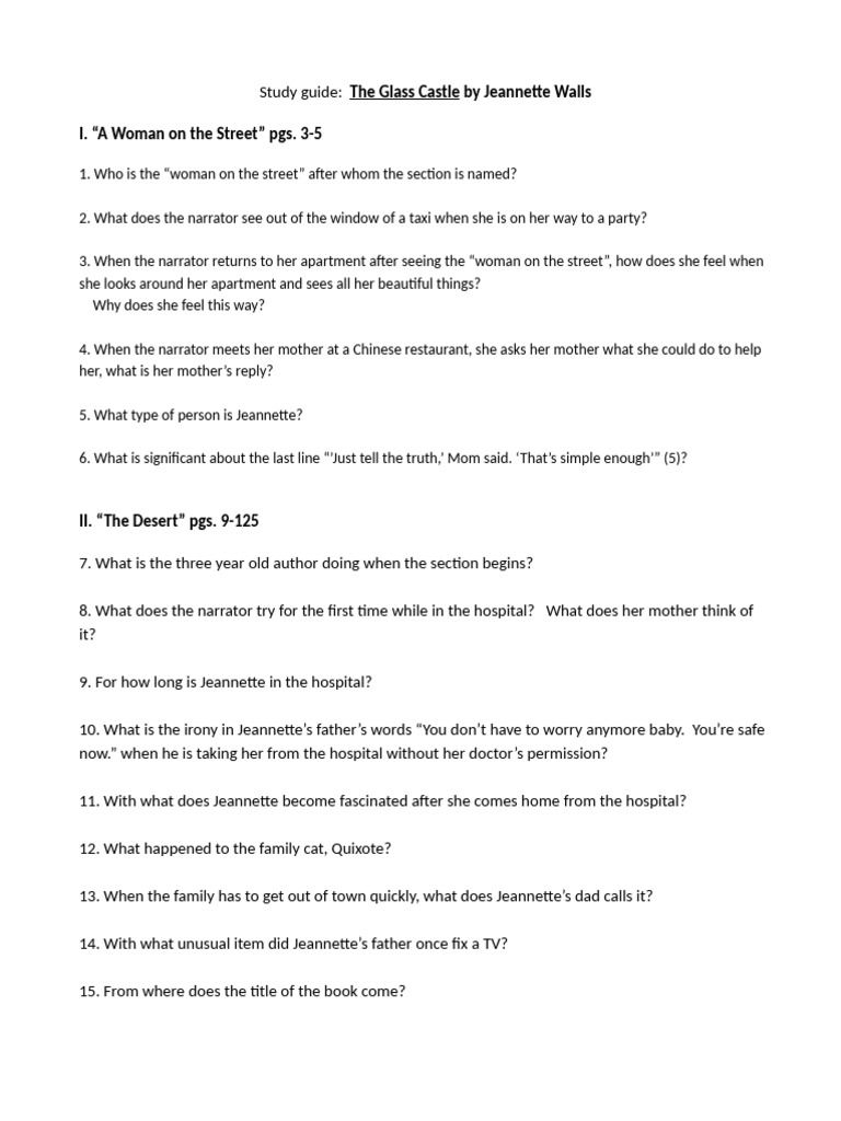 The Glass Castle Study Guide Answers | PDF