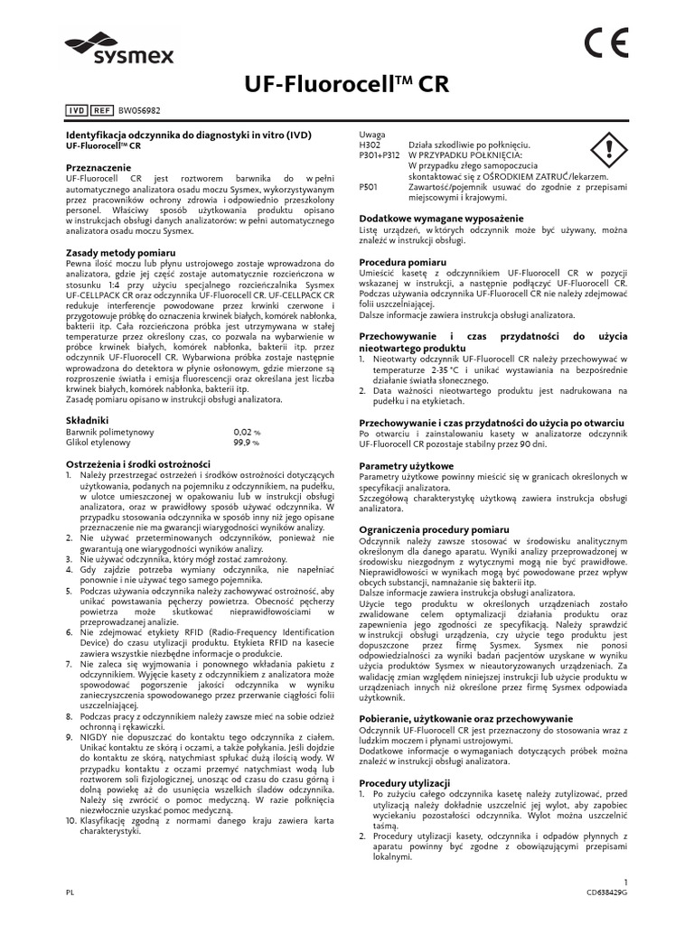 Ulotka Odczynnikowa - UF-Fluorocell CR-sig | PDF