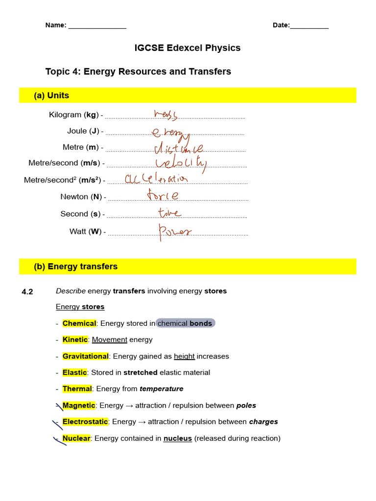 IGCSE Edexcel Physics Topic 4 Energy Resources and Transfers | PDF | Electricity Generation ...