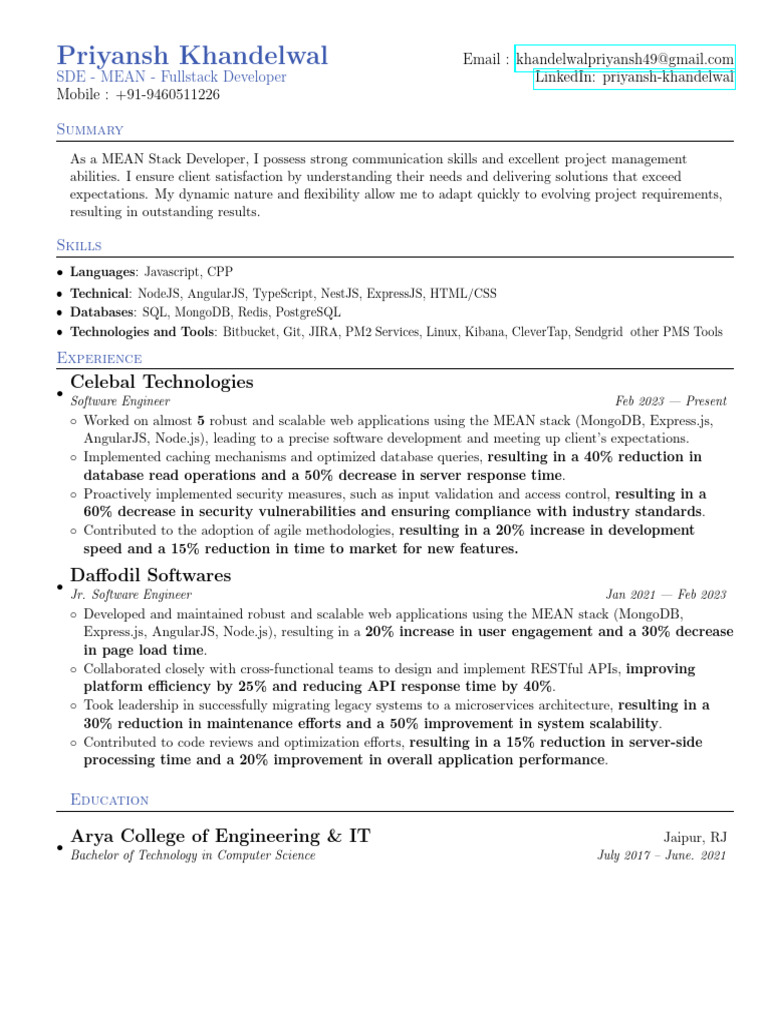 Priyansh Resume FullStack | PDF | Angular Js | Software Engineering