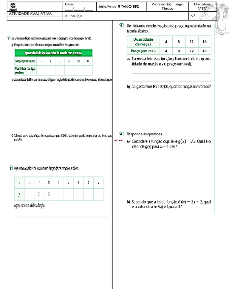 TRABALHO 9º ANO AGOSTO - AV1 - 3º BIMESTRE | PDF