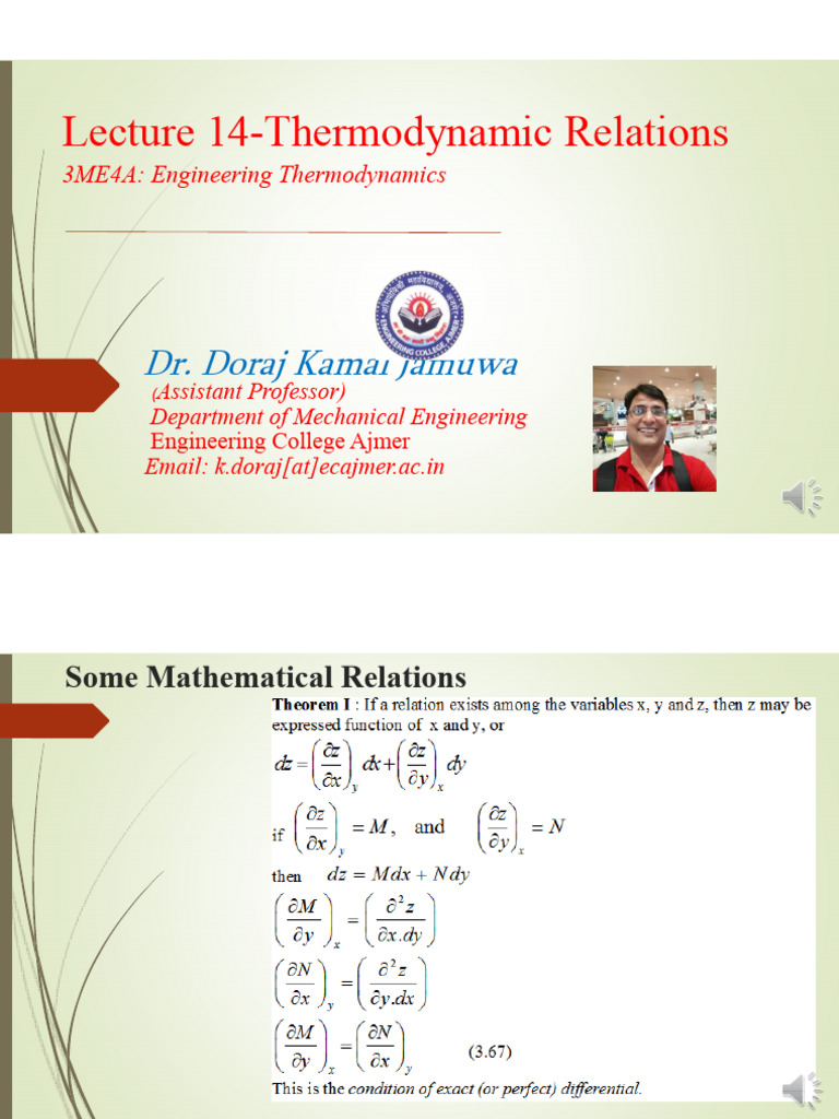 Lecture 14 Thermodynamic Relations | PDF