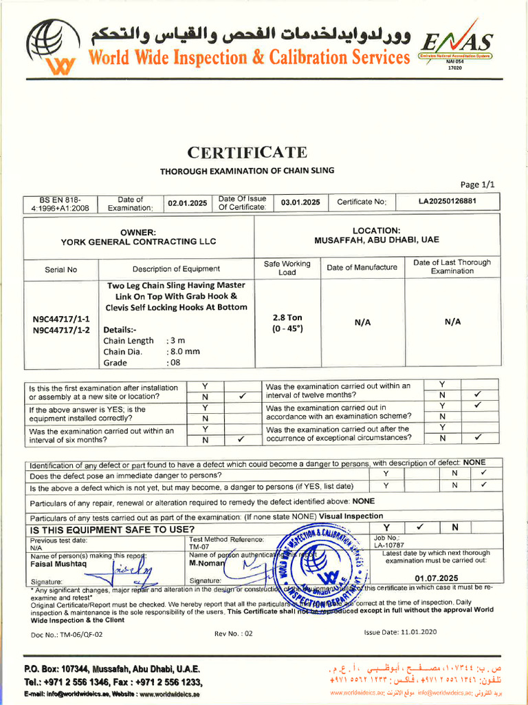 Calibration - Chain & Round Sling | PDF