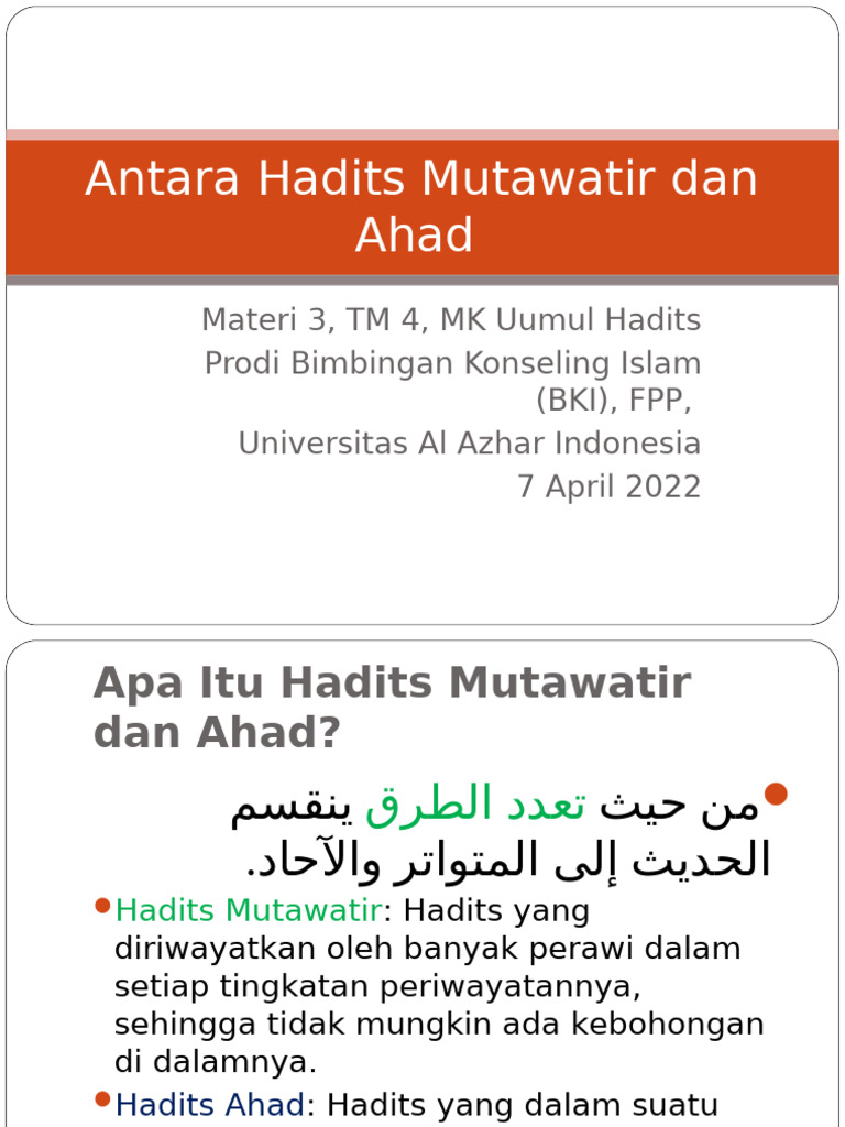Antara Hadits Mutawatir Dan Ahad | PDF