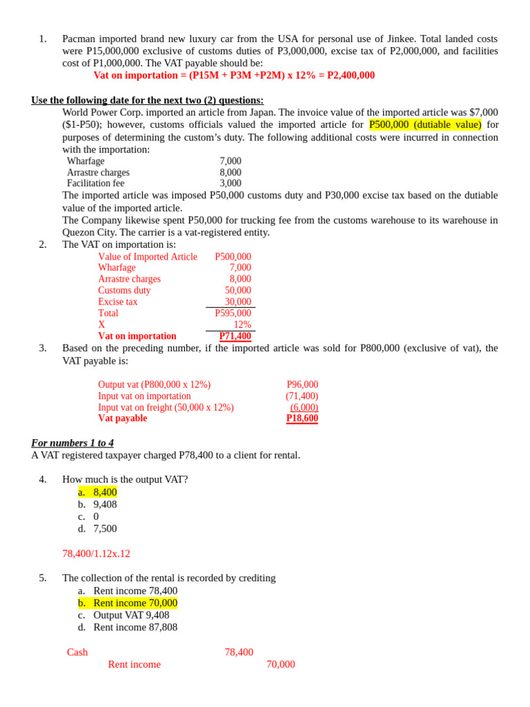 Tax 102 Bsa Prelim Quiz With Answers 2 | PDF | Taxes | Value Added Tax