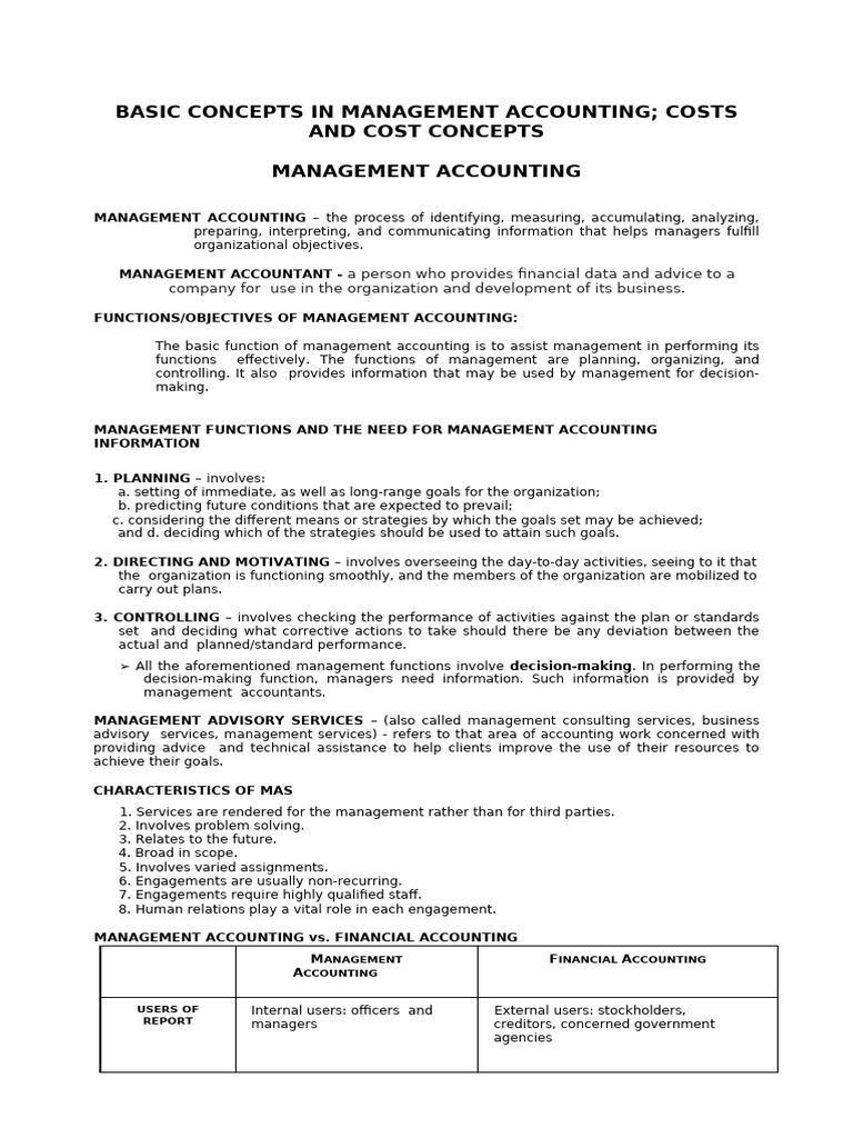 Mas 001 Basic Concepts in Management Accounting | PDF | Management ...