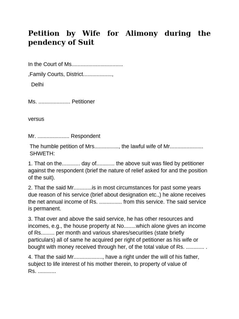 Alimony Petition During Divorce Suit | PDF