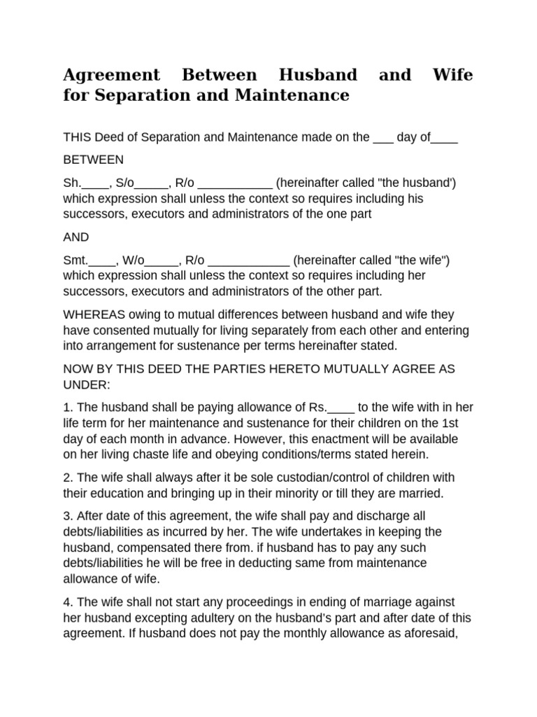 Separation and Maintenance Agreement | PDF