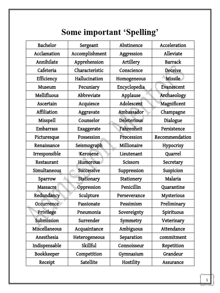 Some important spelling. (Admission Mentors) | PDF | Medical Specialties