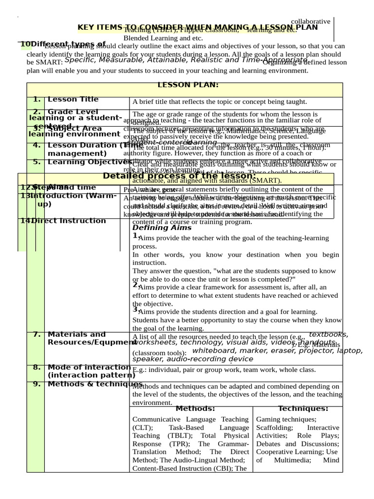 11zon - Lesson Plan Key Items | PDF | Learning | Teachers