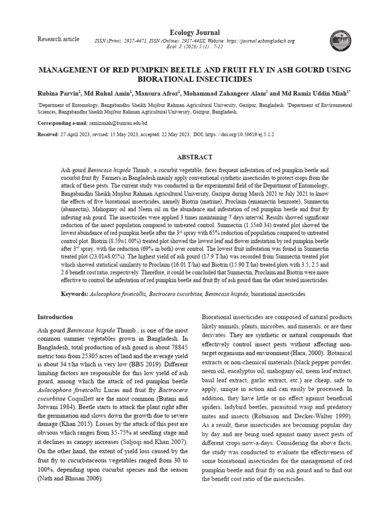 Biorational Insecticides for Ash Gourd | PDF | Pest (Organism ...