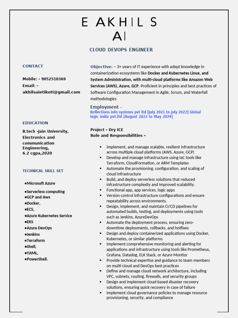 E - Akhil - Sai - Cloud - Devops - Engineer | PDF | Cloud Computing | Microsoft Azure