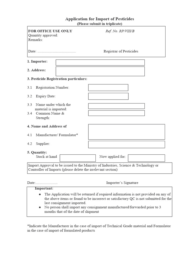 Pesticide Import Application Form | PDF