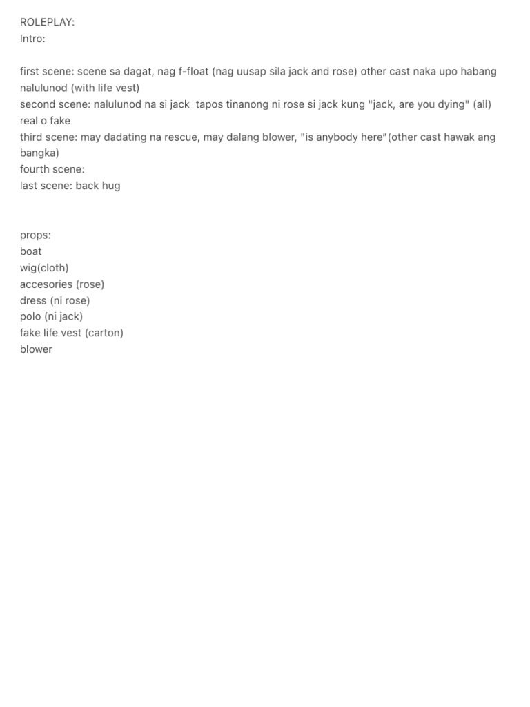 Titanic Roleplay Script and Props | PDF