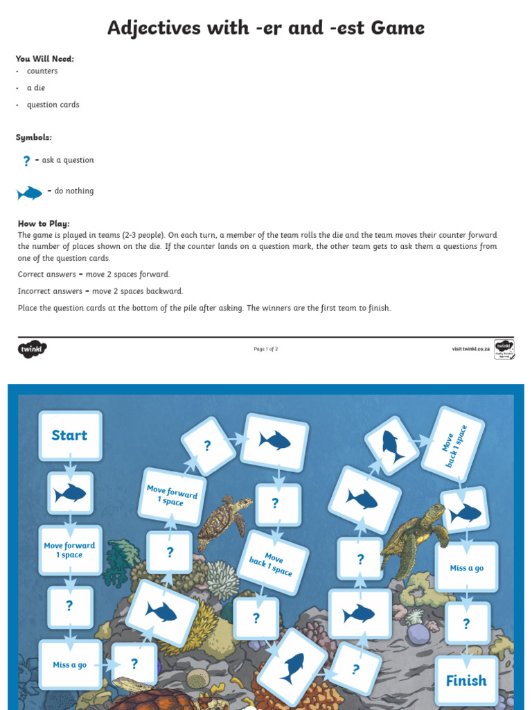 Adjectives With - Er and - Est Game - Board | PDF