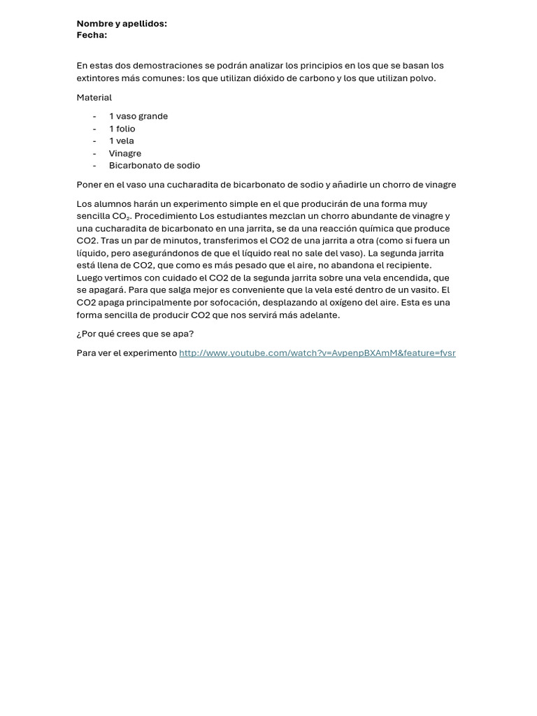 Práctica UD1. Extinción de Una Combustión | PDF | Dióxido de carbono | Bicarbonato de sodio