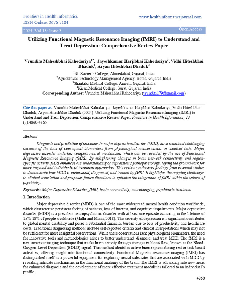 fMRI Insights on Treating Depression | PDF | Major Depressive Disorder | Functional Magnetic ...