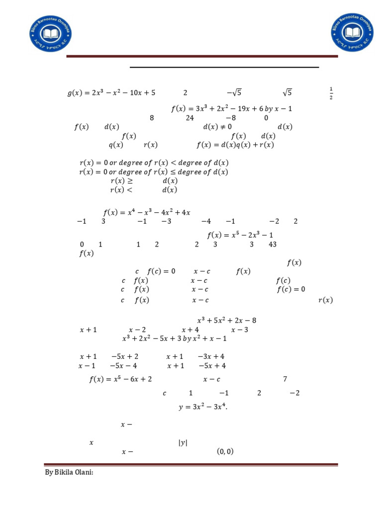 Grade 10 Mathematics Worksheet (1) | PDF | Polynomial | Function ...