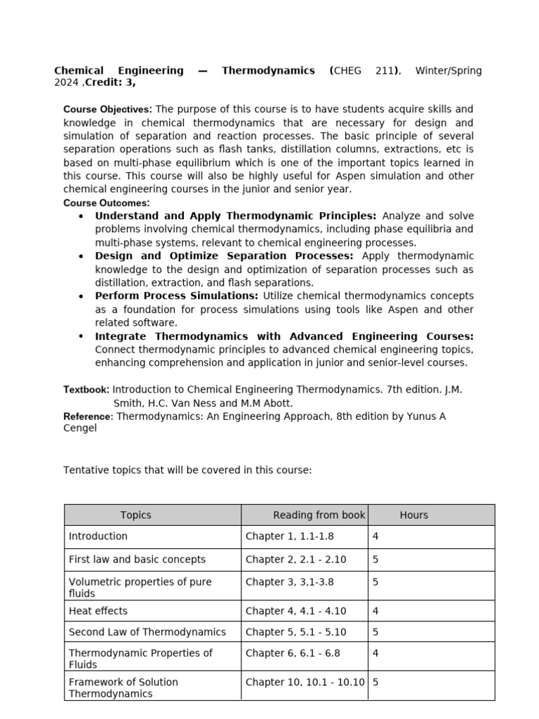 Course Plan Themodynamics | PDF | Thermodynamics | Chemistry