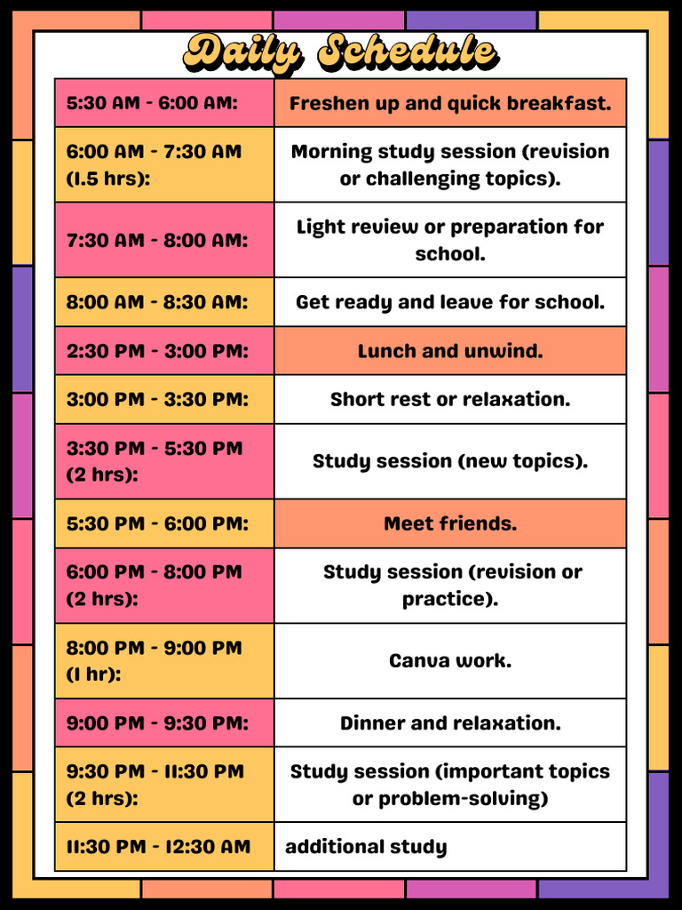 Daily Class Schedule Document Colorful Checkered Table_20250121_230929 ...