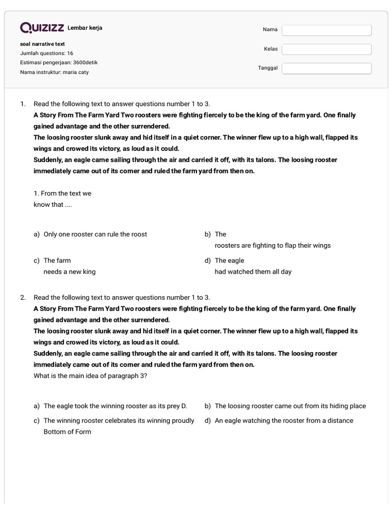 Soal Narrative Text - Quizizz | PDF