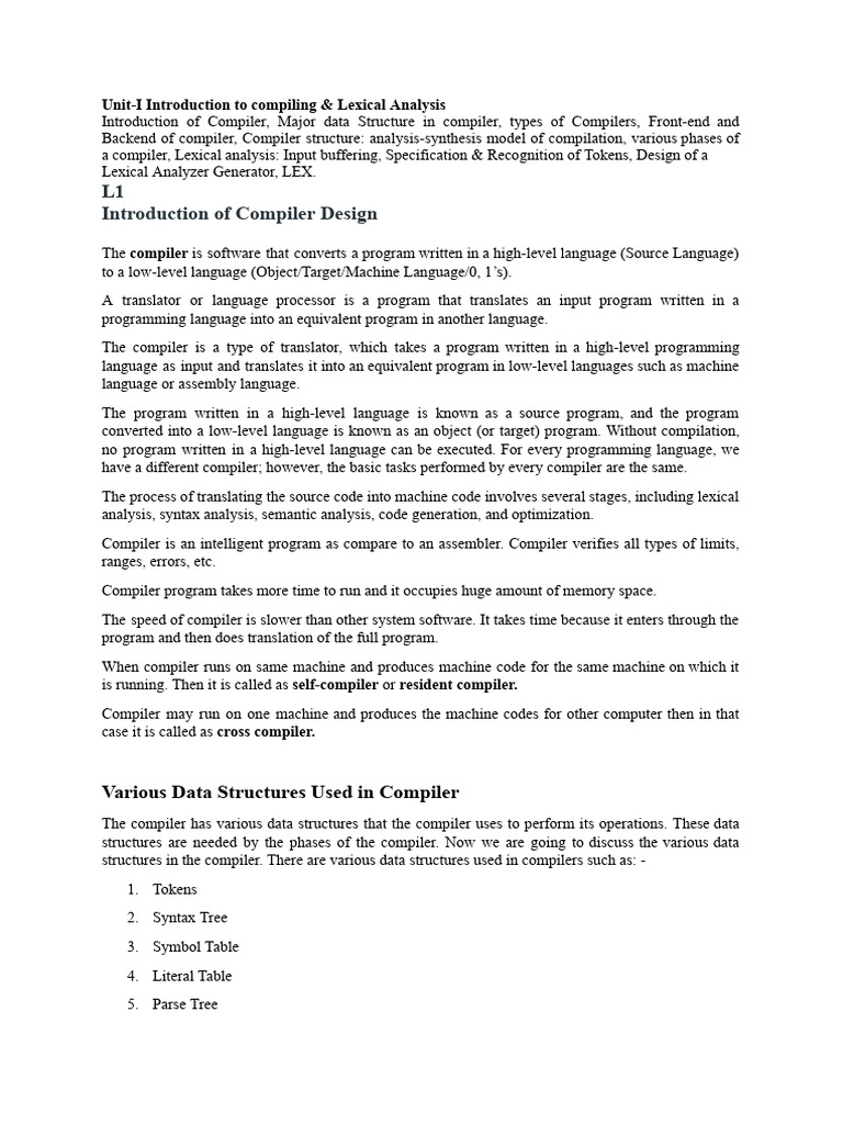 Introduction of Compiler Design.docx | PDF | Parsing | Compiler Introduction of Compiler Design.docx | PDF | Parsing | Compiler