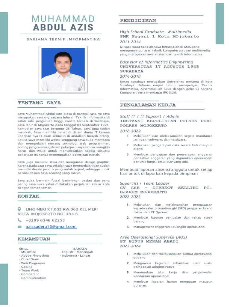 CV Lamaran M Abdul Azis | PDF