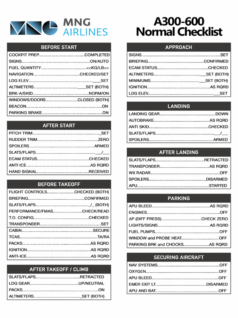 A300 Checklist | PDF