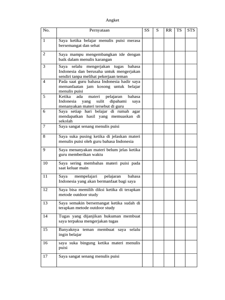 Angket Outdoor Study (Sudes) | PDF