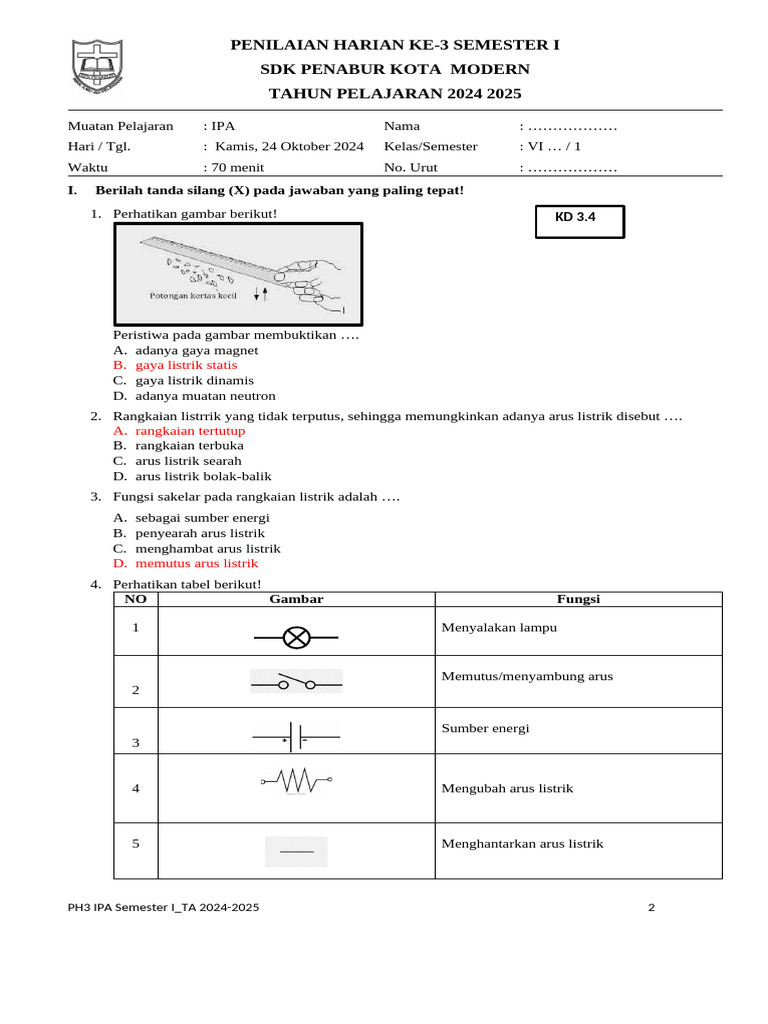 PH3 IPA Sem.1 24-25 - Kunci | PDF