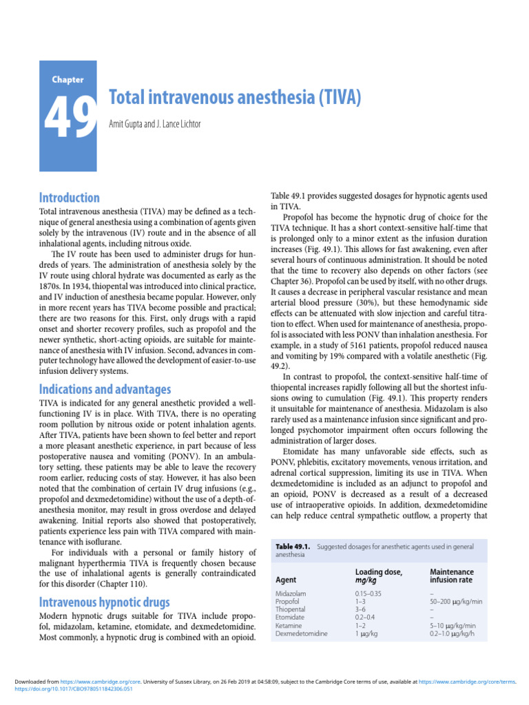 Total Intravenous Anesthesia (TIVA) | PDF | Anesthesia | Health Care