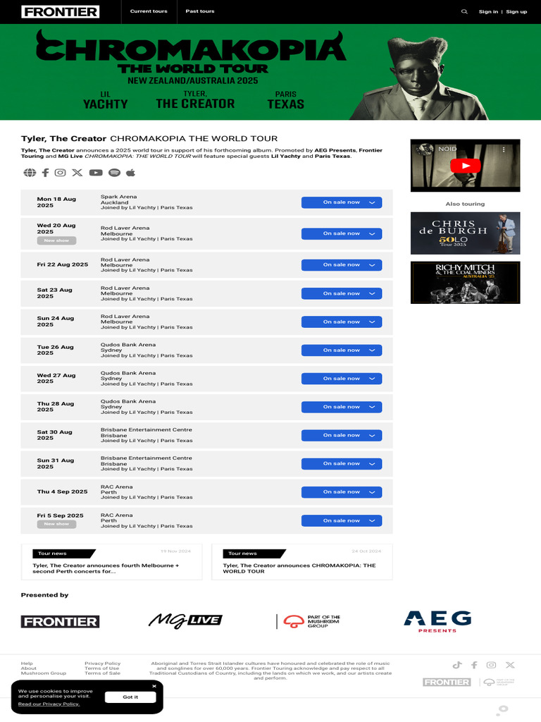 Tyler, The Creator Concert Dates & Tickets Frontier Touring | PDF ...