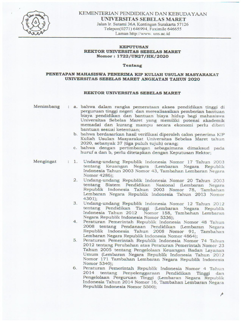 2020 tentang Penerima KIP K Tahun 2020 Usulan Masyarakat (1) | PDF