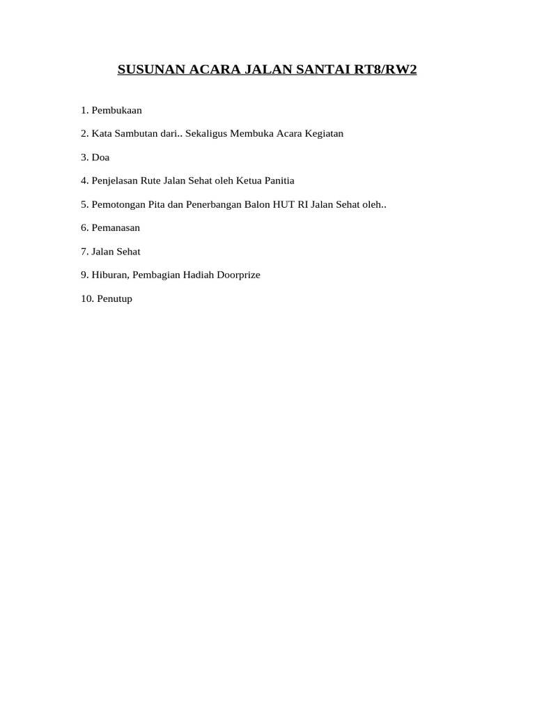 Susunan Acara Jalan Santai Rt8 | PDF