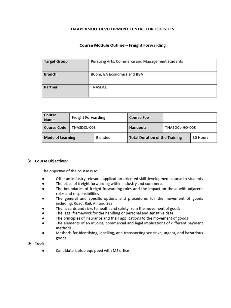 Freight Forwarding Course Module Outline | PDF | Cargo | Supply Chain