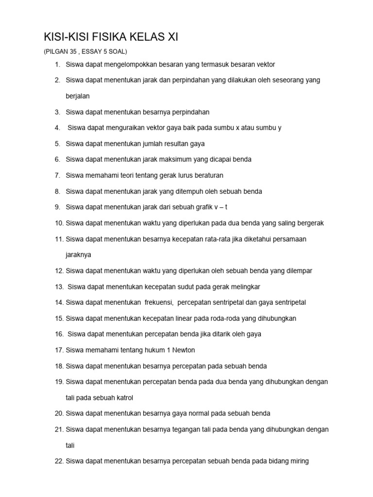 Kisi Kisi Fisika Asas 2024 | PDF